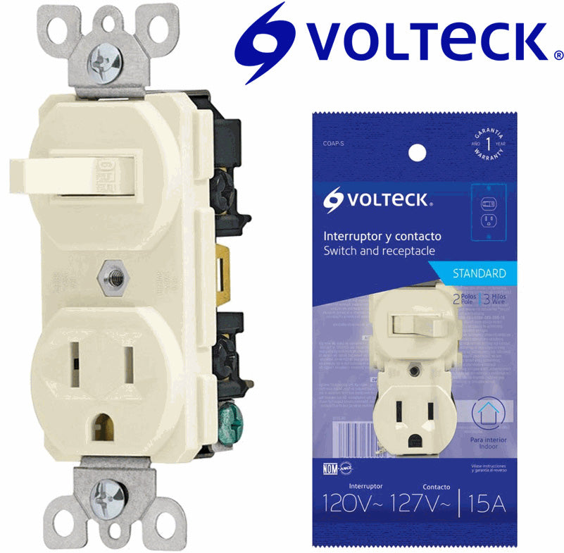 INTERRUPTOR Y TOMA (1) VOLTECK 120V/127V 15A — IDEPOTSHOP